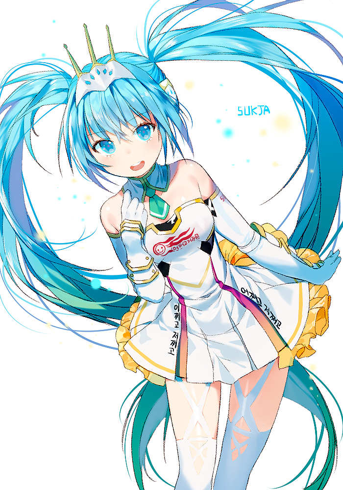 Safebooru - 1girl aqua eyes aqua hair artist name bangs bare shoulders blush detached collar ...