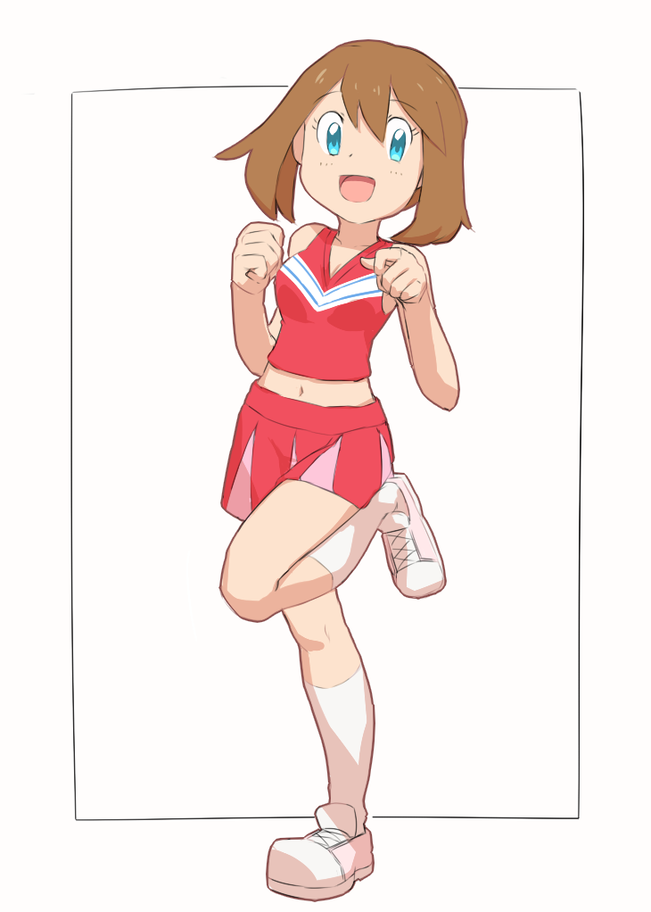 Safebooru - 1girl aqua eyes breasts brown hair cheerleader cleavage ...