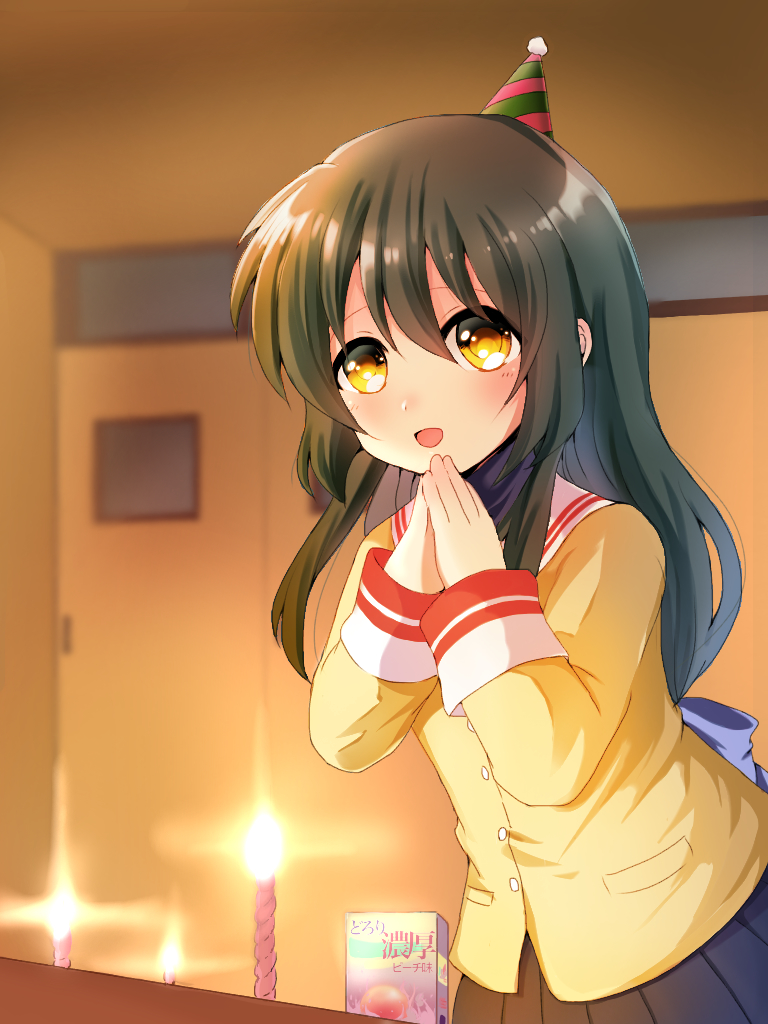Safebooru - 1girl black hair candle clannad daamiyan hair ribbon hands ...