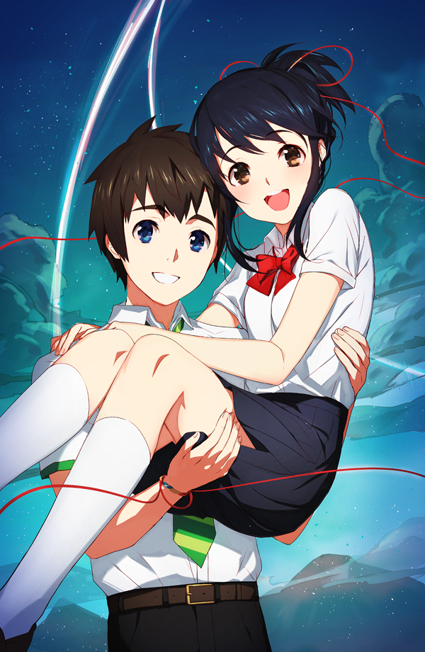 Safebooru - 1boy 1girl black hair blue eyes brown eyes brown hair carrying couple hair ribbon ...
