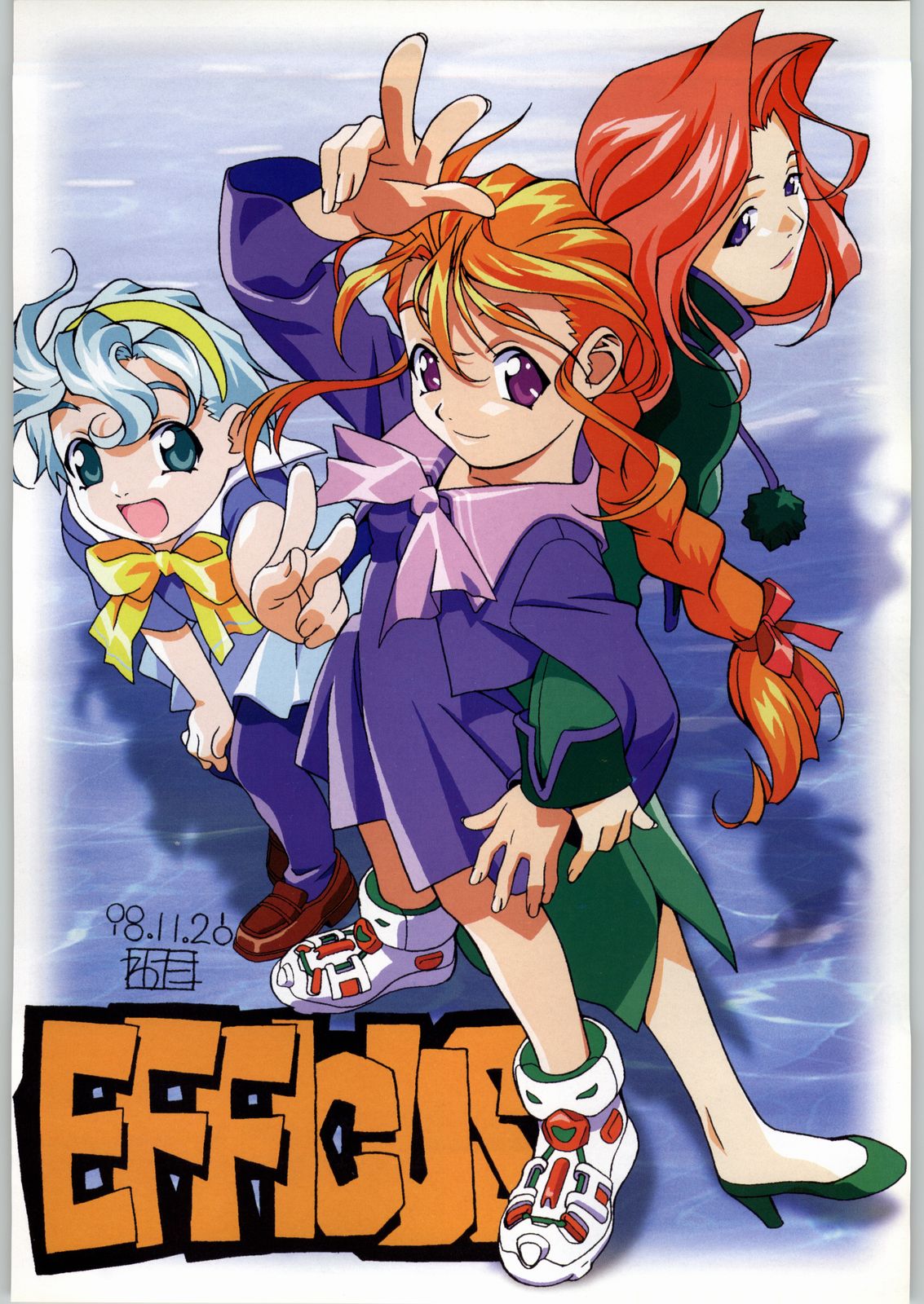 Safebooru - 3girls blue dress blue hair bow bowtie braid dated dress ...