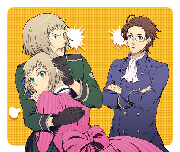 Safebooru - axis powers hetalia bad id blonde hair brown hair crossed ...