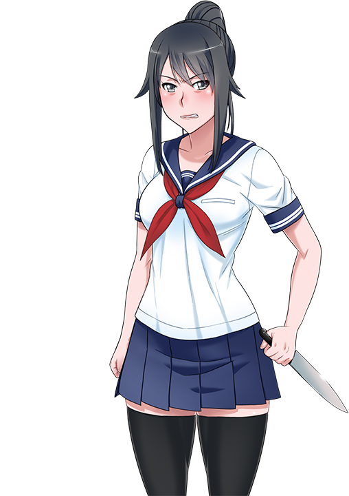 Safebooru - 1girl angry black eyes black hair kjech knife official art ...
