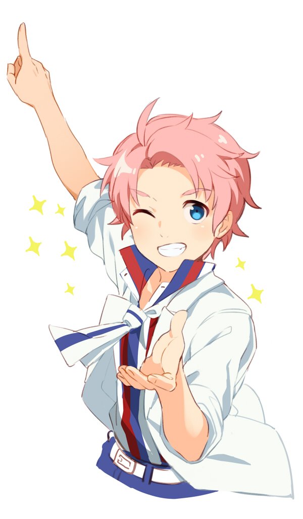 Safebooru - 1boy ;) arm up belt blue eyes cowboy shot fang grin idol ...