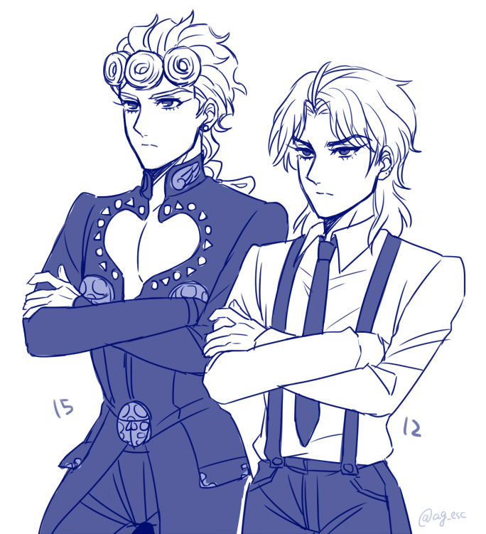 Safebooru - 2boys ag esc birthmark braid brooch crossed arms dio brando ...