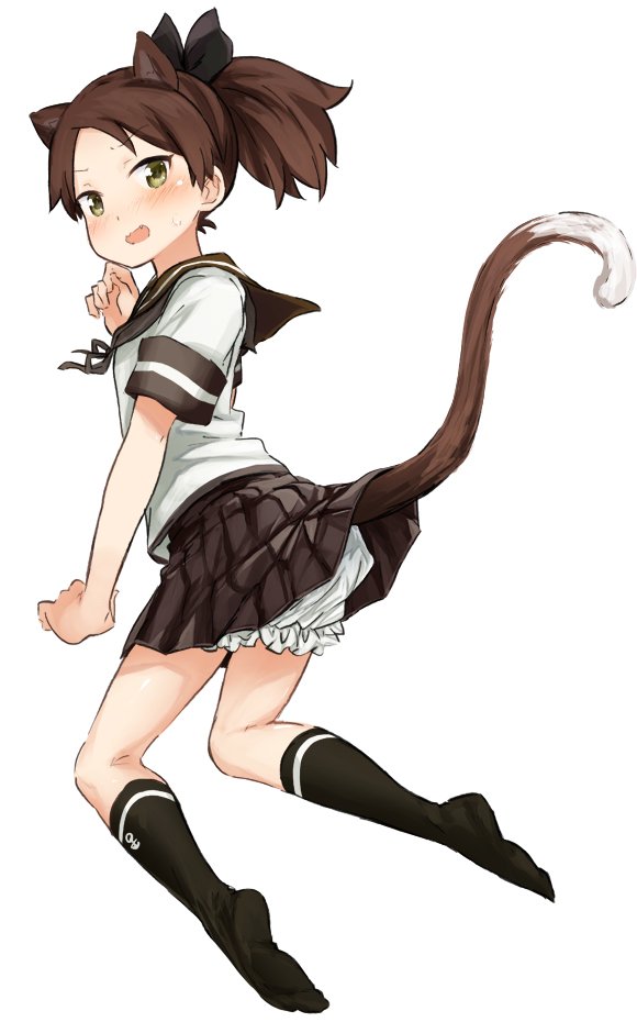 Safebooru - 1girl abe kanari animal ears black legwear bloomers brown hair brown skirt cat ears ...
