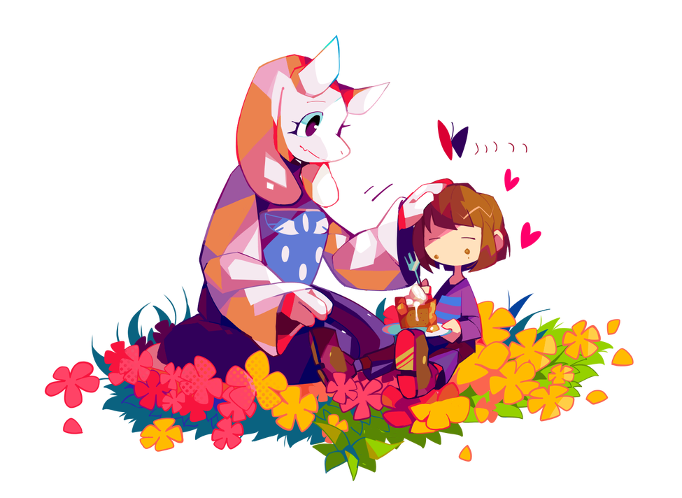 Safebooru - amks krg butterfly cake eating flower food frisk (undertale ...
