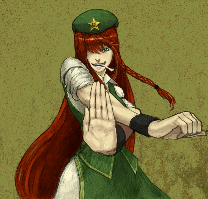 Safebooru - bone braid fighting stance foreshortening green eyes hair ...