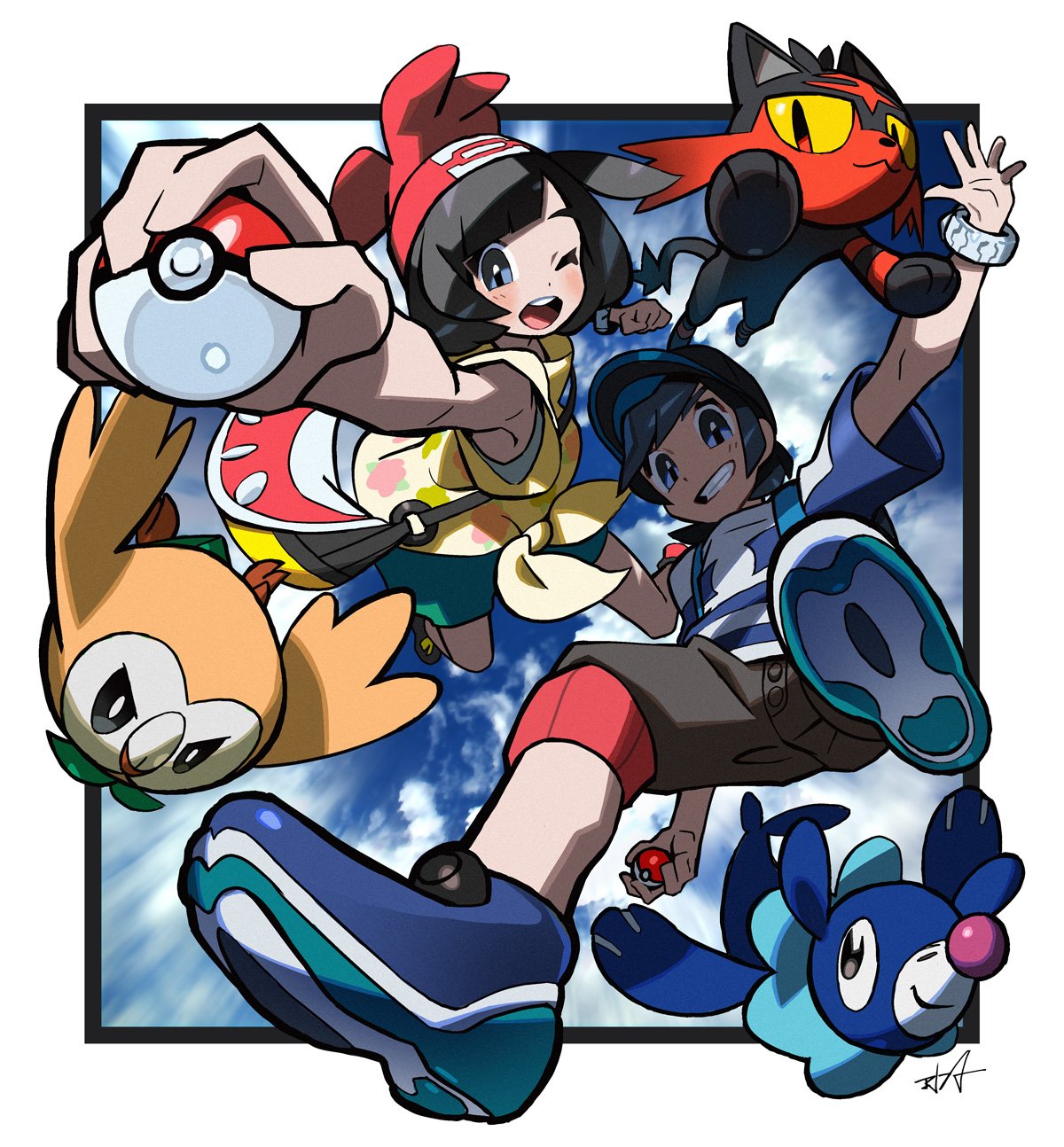 Safebooru - 1boy 1girl bag baseball cap beanie black hair blue eyes ...