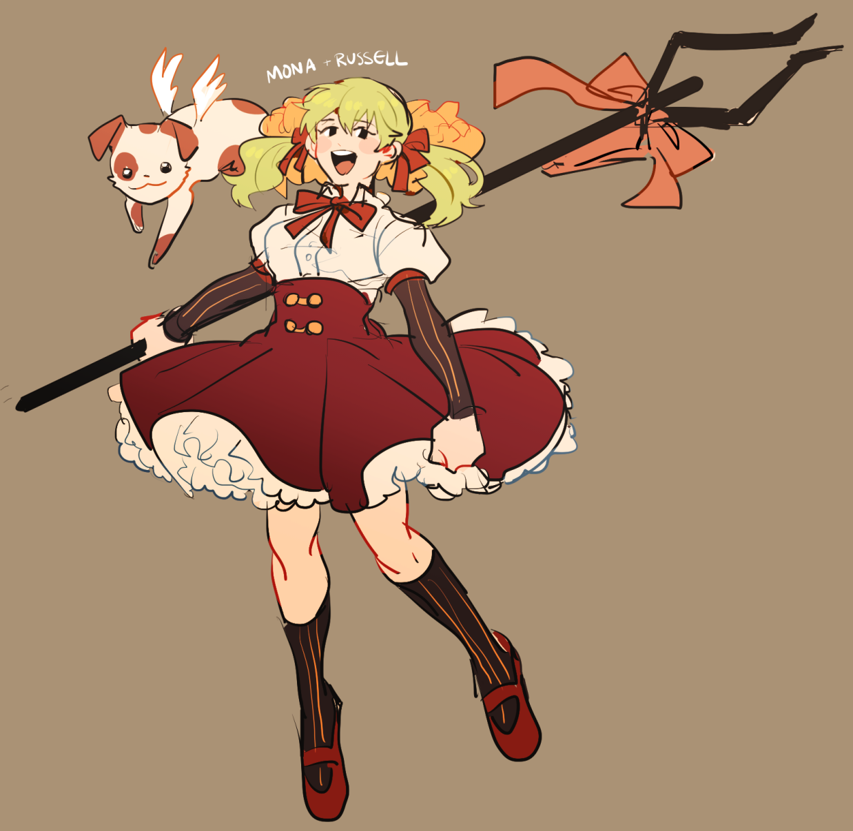 Safebooru - 1girl brown background character name dog glasses ...