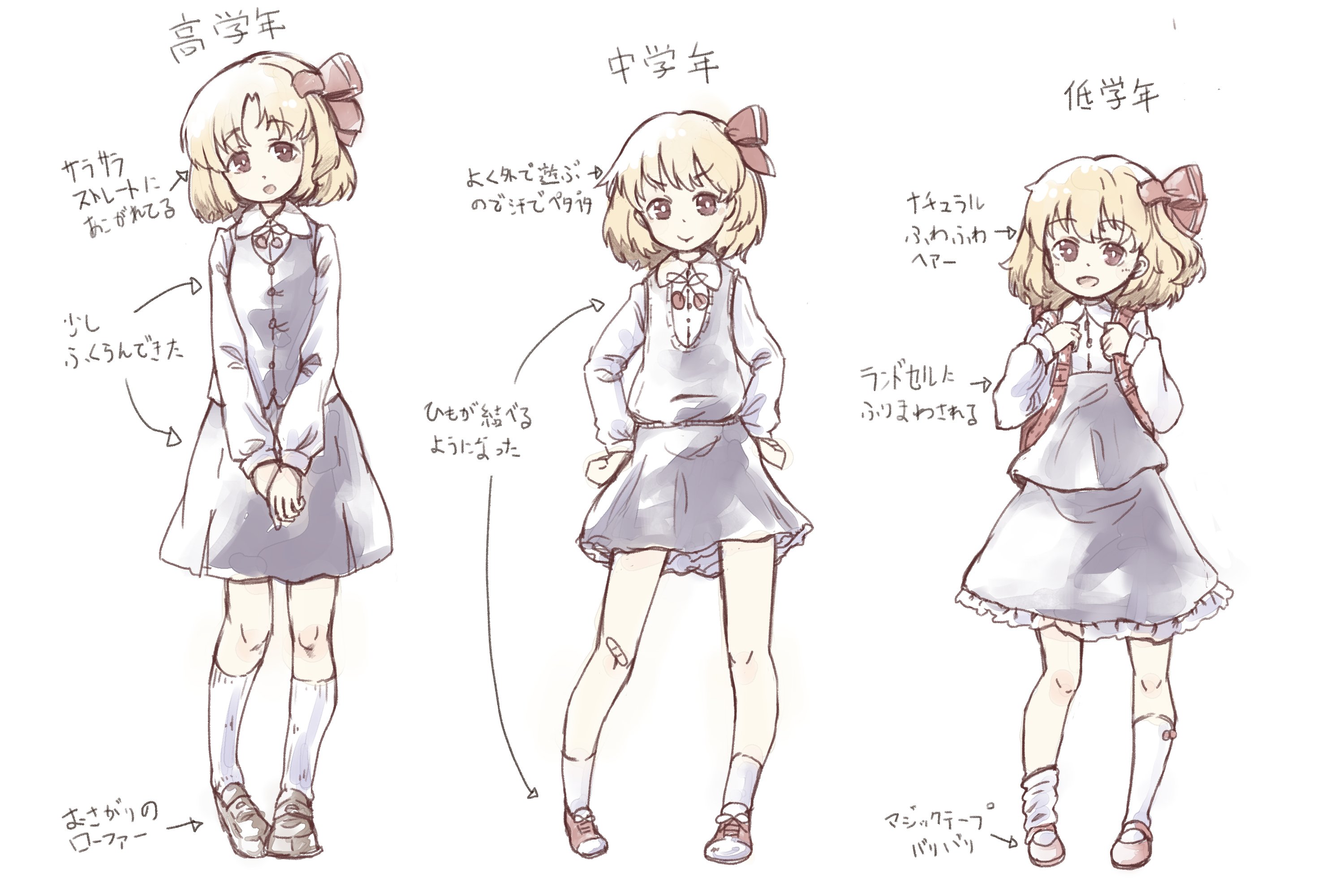 Safebooru - 1girl adapted costume age progression backpack bag bandaid on leg black skirt blonde ...