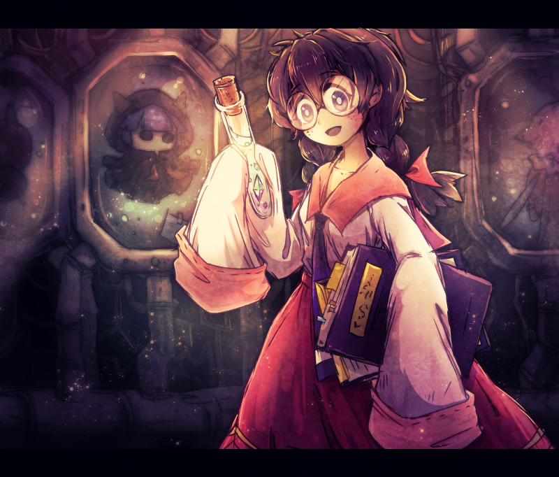 Safebooru - 1girl black eyes black hair book crystal freckles glasses ...