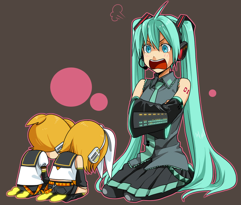 Safebooru - angry aqua hair blonde hair blue eyes detached sleeves hair ...