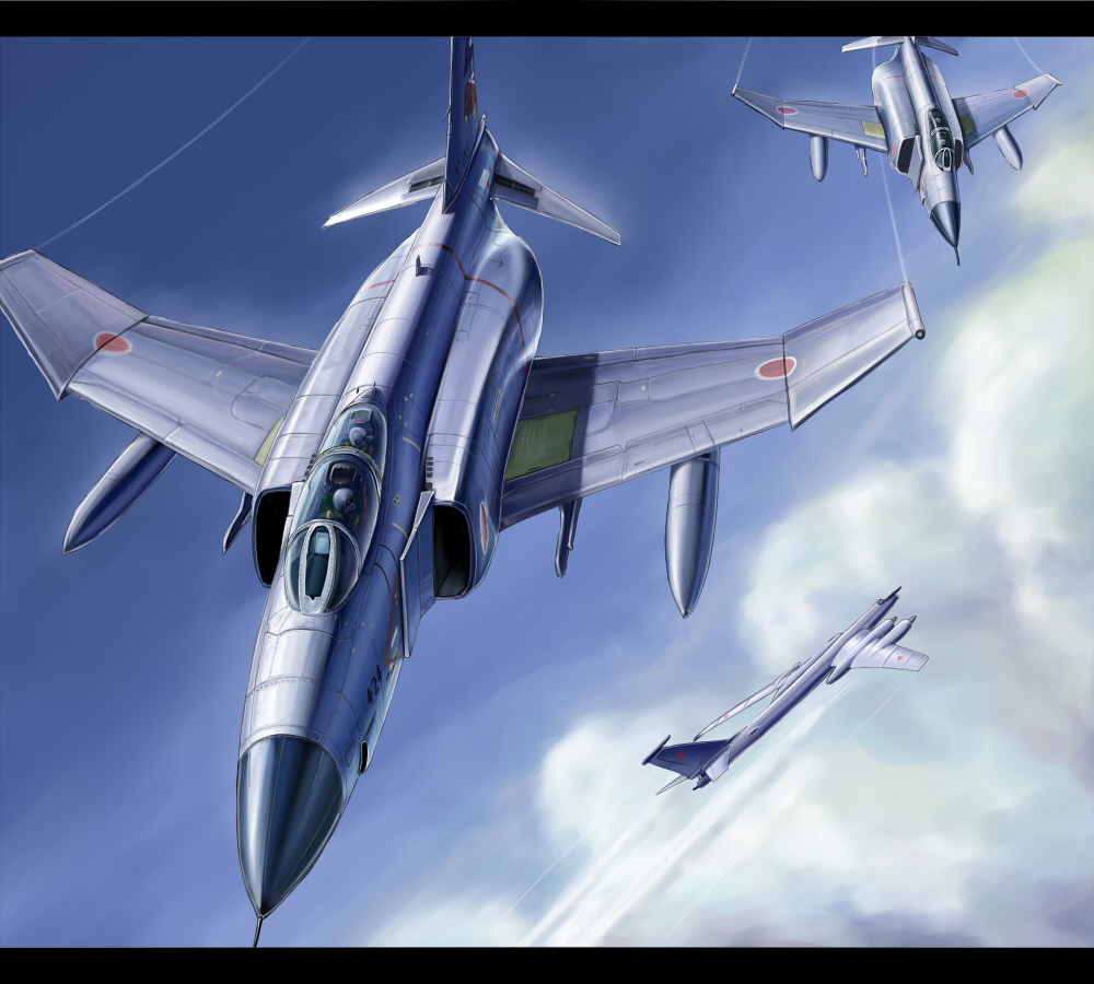 Safebooru - 4boys aircraft airplane black border bomber border clouds ...