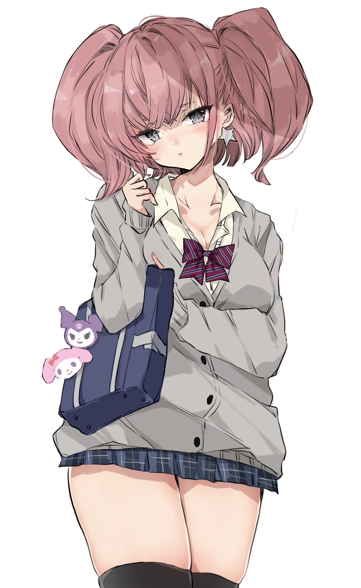 Safebooru - 1girl alternate costume atlanta (kancolle) bag black thighhighs blue skirt bow ...