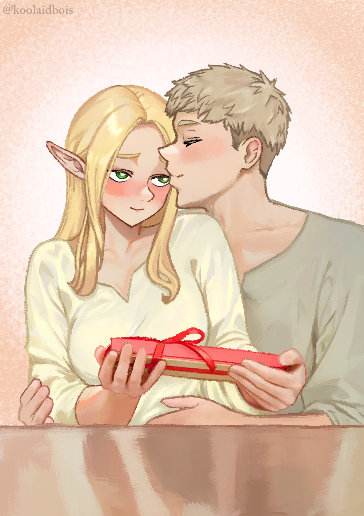 Safebooru - 1boy 1girl alternate costume artist name blonde hair blush brown hair closed eyes ...