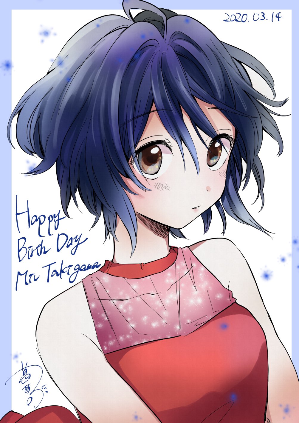 Safebooru - 1girl 22/7 artist name blue border blue hair border brown eyes character name closed ...