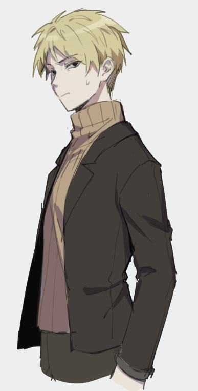 Safebooru - 1boy atou haruki black eyes black jacket black pants blonde hair brown sweater ...