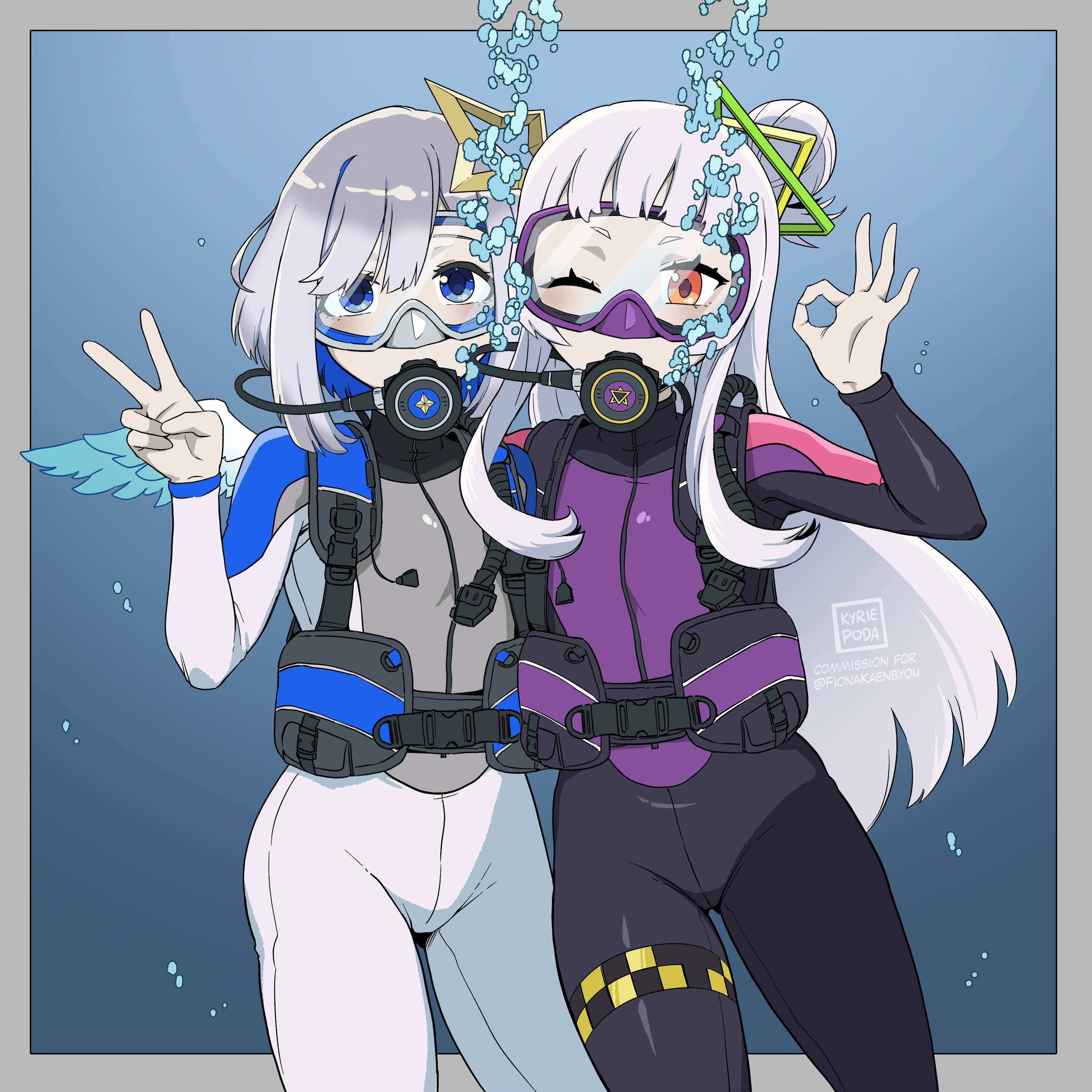 Safebooru - 2girls absurdres air bubble alternate costume amane kanata artist logo artist name ...