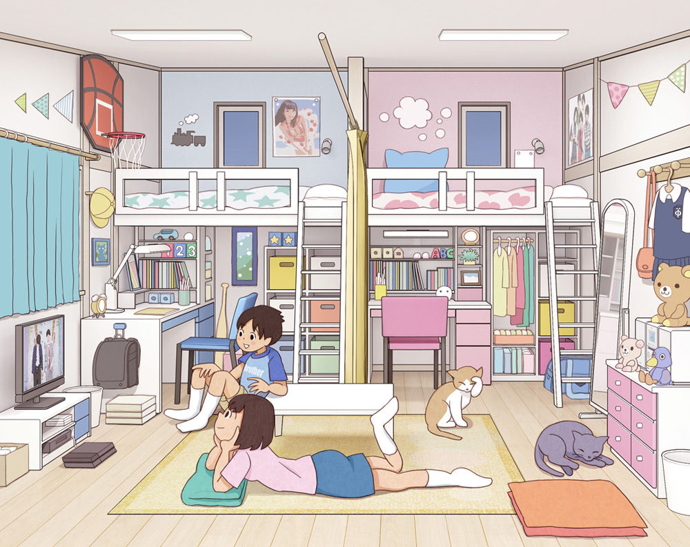 Safebooru - 1boy 1girl cat indoors kiyo (kyokyo1220) lying on floor on ...