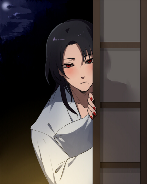 Safebooru - 1boy alternate costume androgynous beauty mark black hair ...