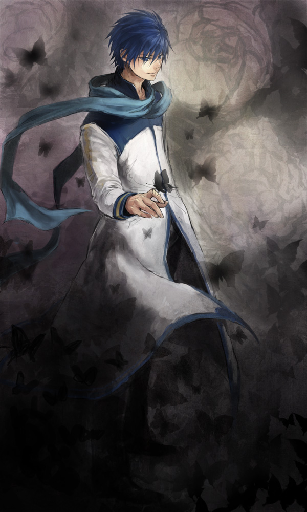 Safebooru - blue eyes blue hair butterfly kaito scarf vocaloid | 1879504