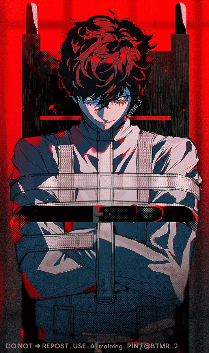 Safebooru - 1boy amamiya ren black hair bodysuit bound bound arms btmr game closed mouth ...