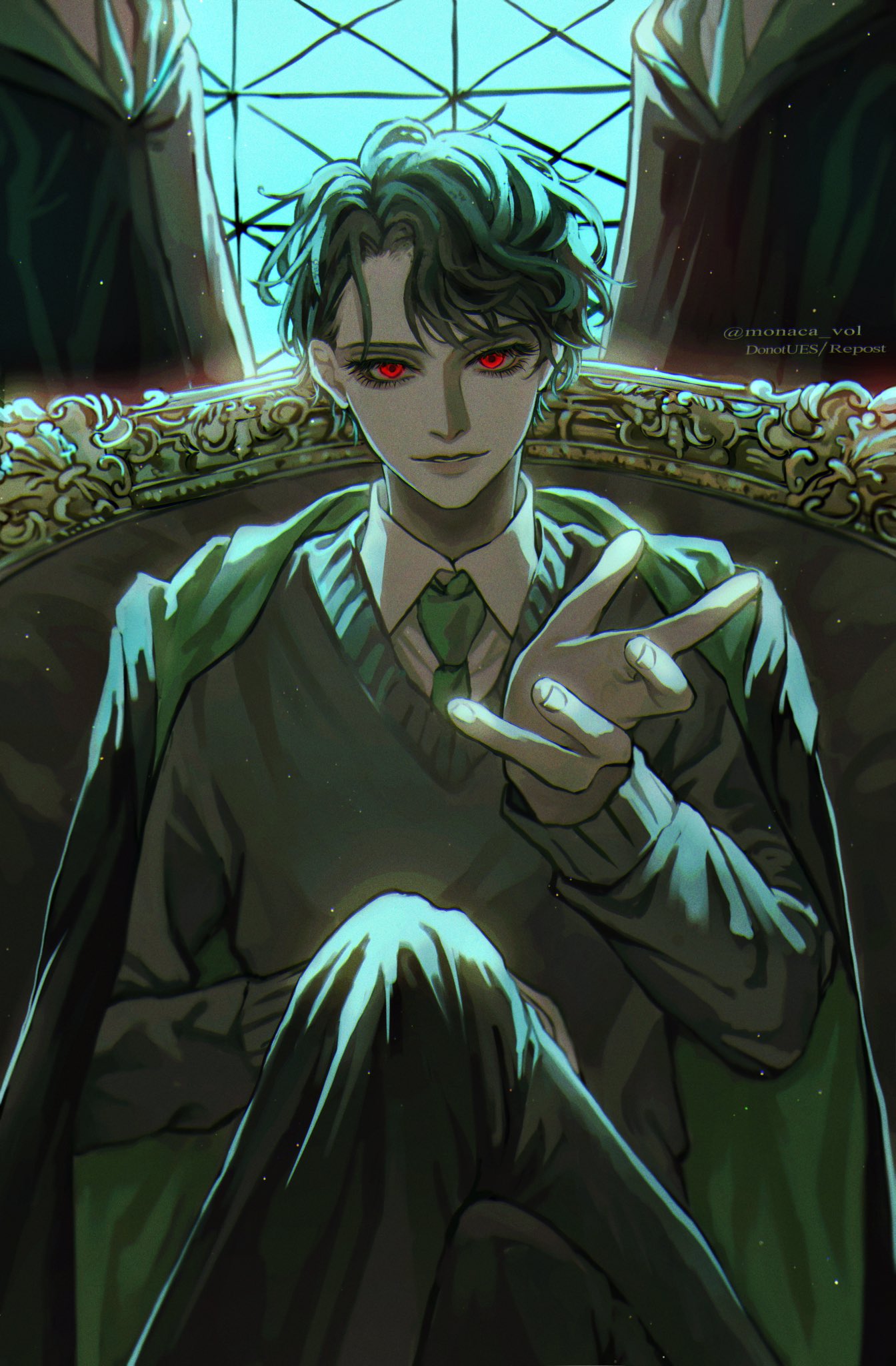 Safebooru - 1boy black hair chair collared shirt crossed legs harry ...