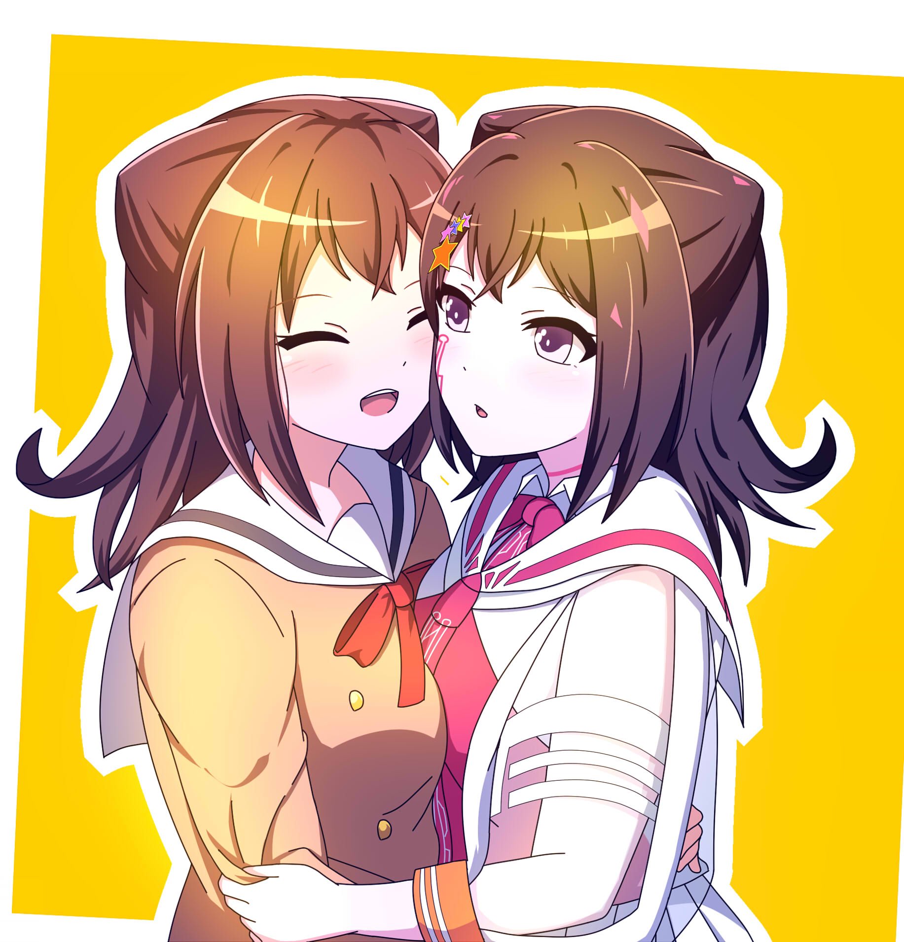 Safebooru - 2girls :d ^ ^ asymmetrical docking bad id bad twitter id bang dream! border breast ...