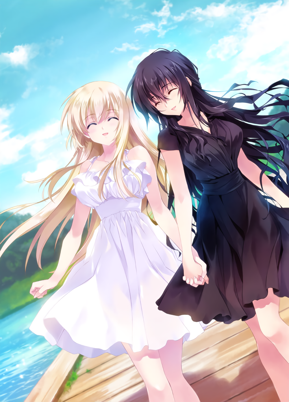 Safebooru - 2girls beatrix bremer black hair blonde hair breasts dress ...