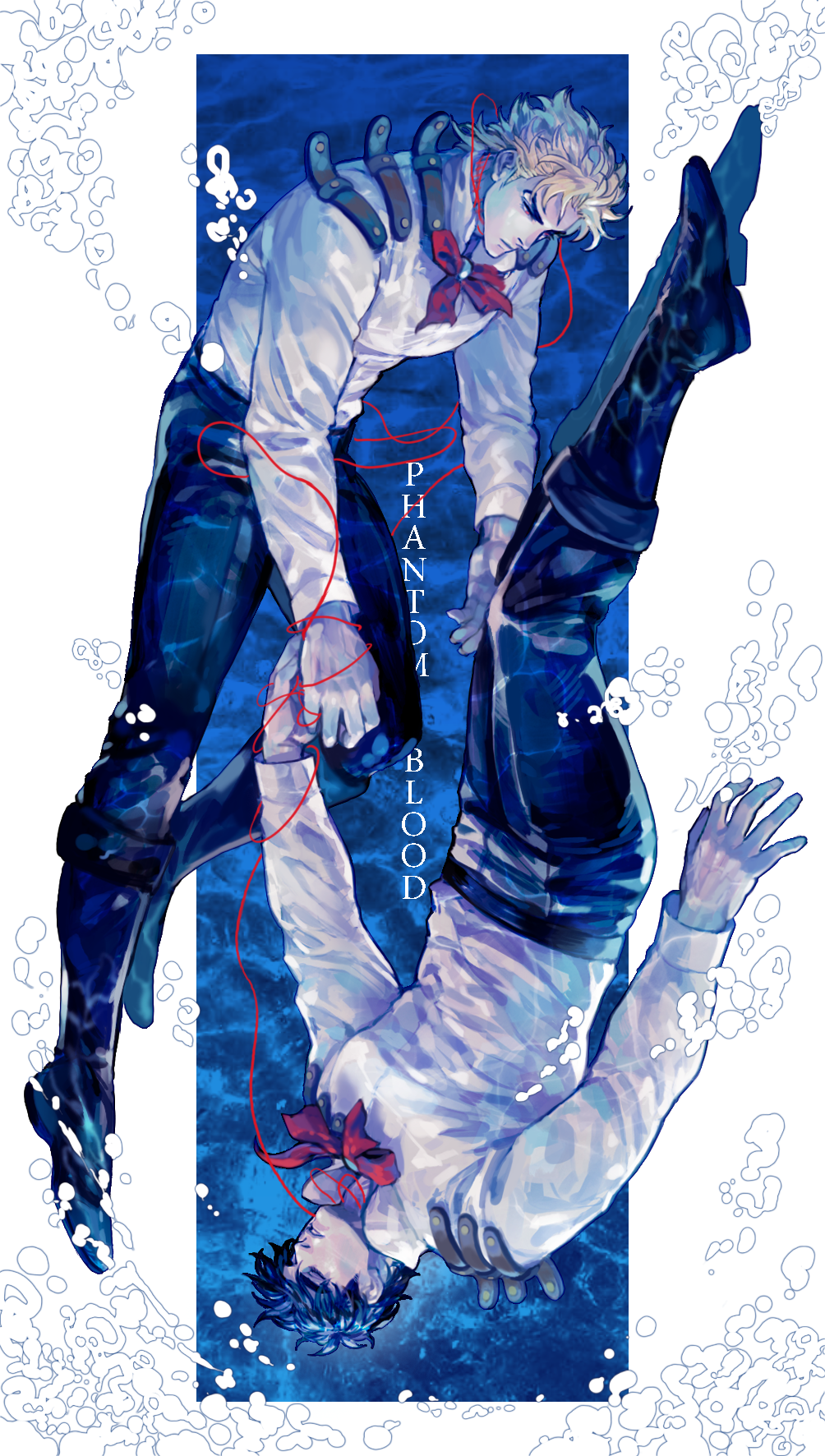 Safebooru - 2boys air bubble blonde hair blue hair boots closed eyes ...