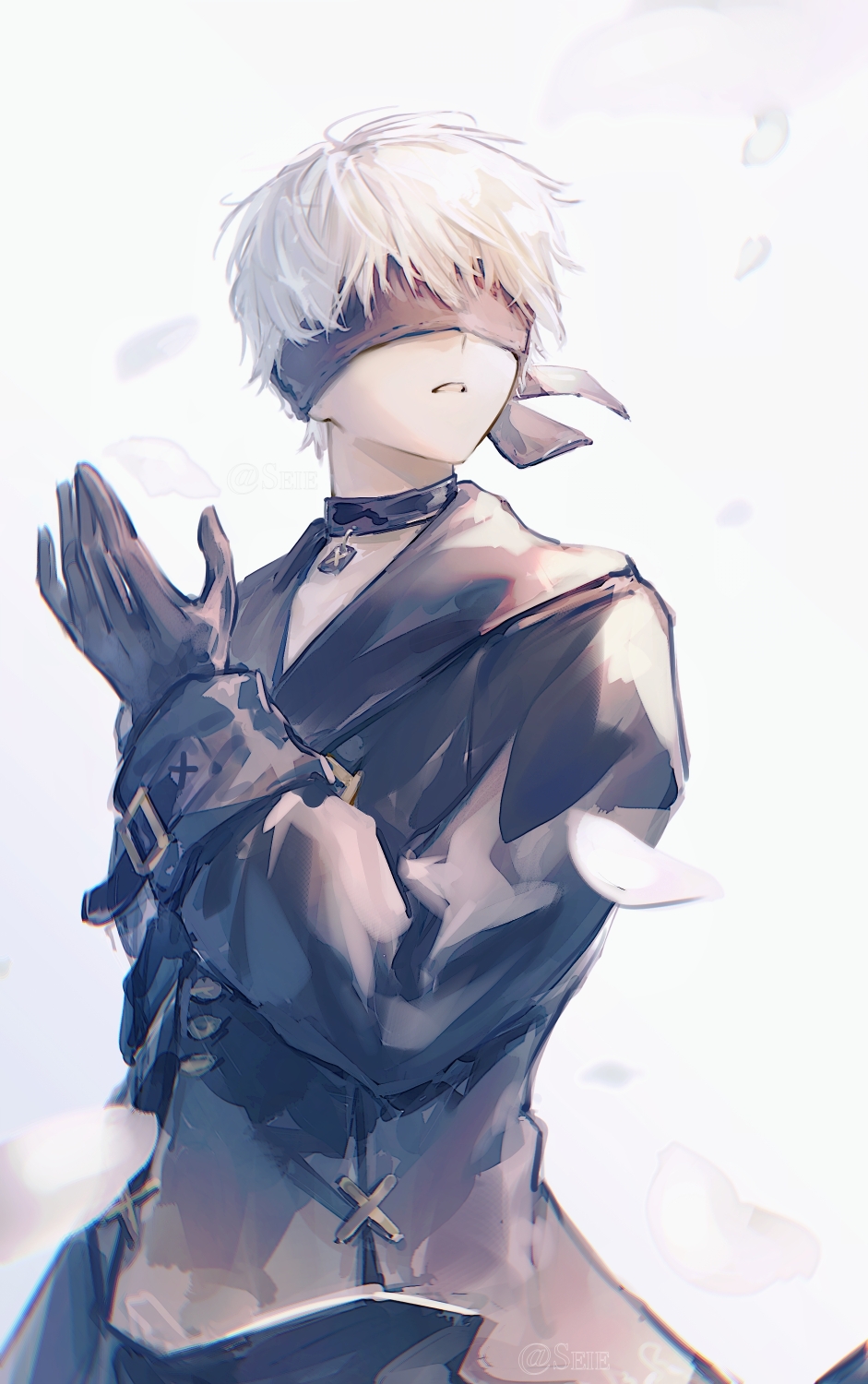Safebooru - 1boy 9s (nier:automata) black blindfold black choker black gloves black jacket ...