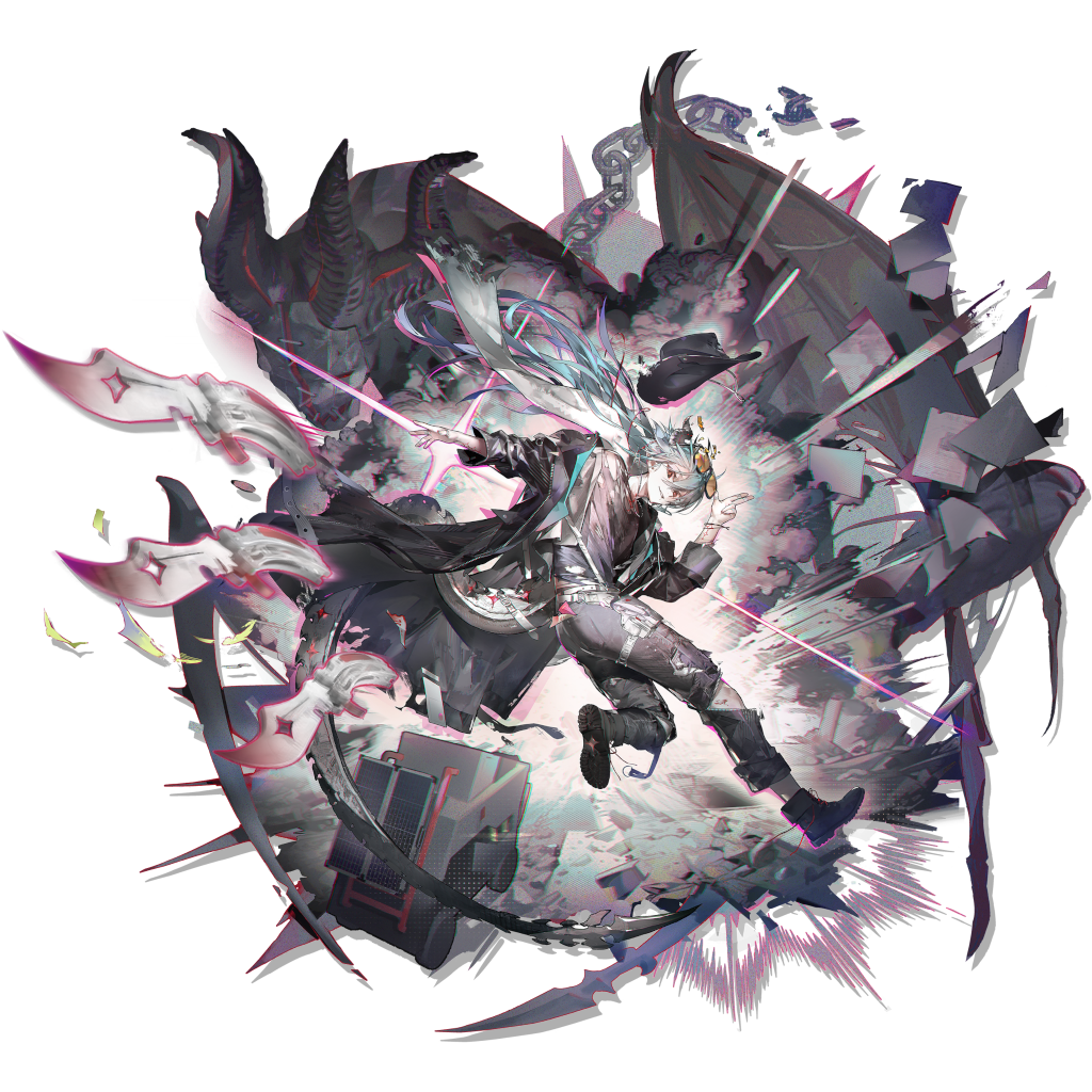 Safebooru - 1boy ankle boots aqua hair arknights bad link black coat black footwear black hat ...