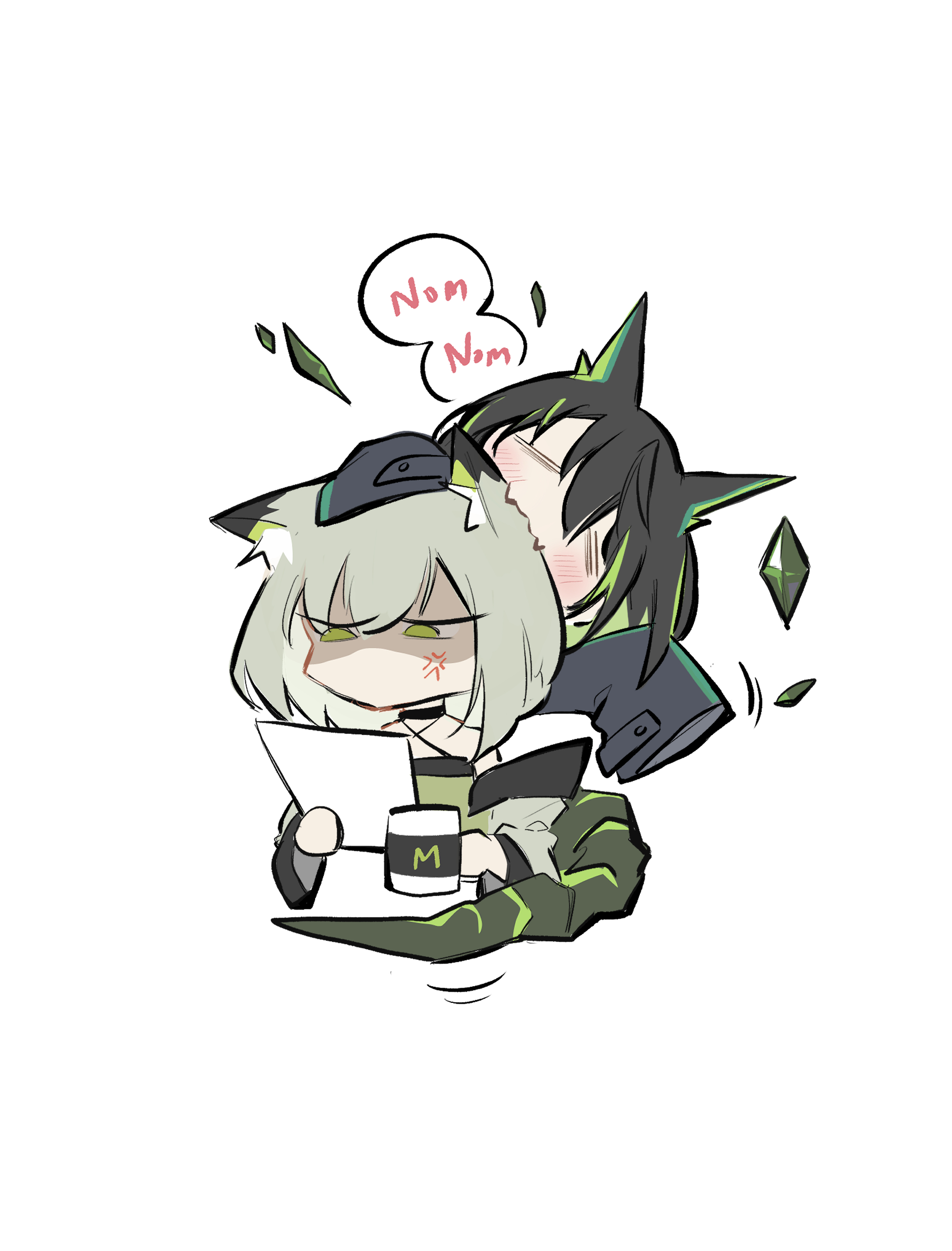 Safebooru - 2girls absurdres anger vein animal ears arknights black hair blush cat ears cat girl ...