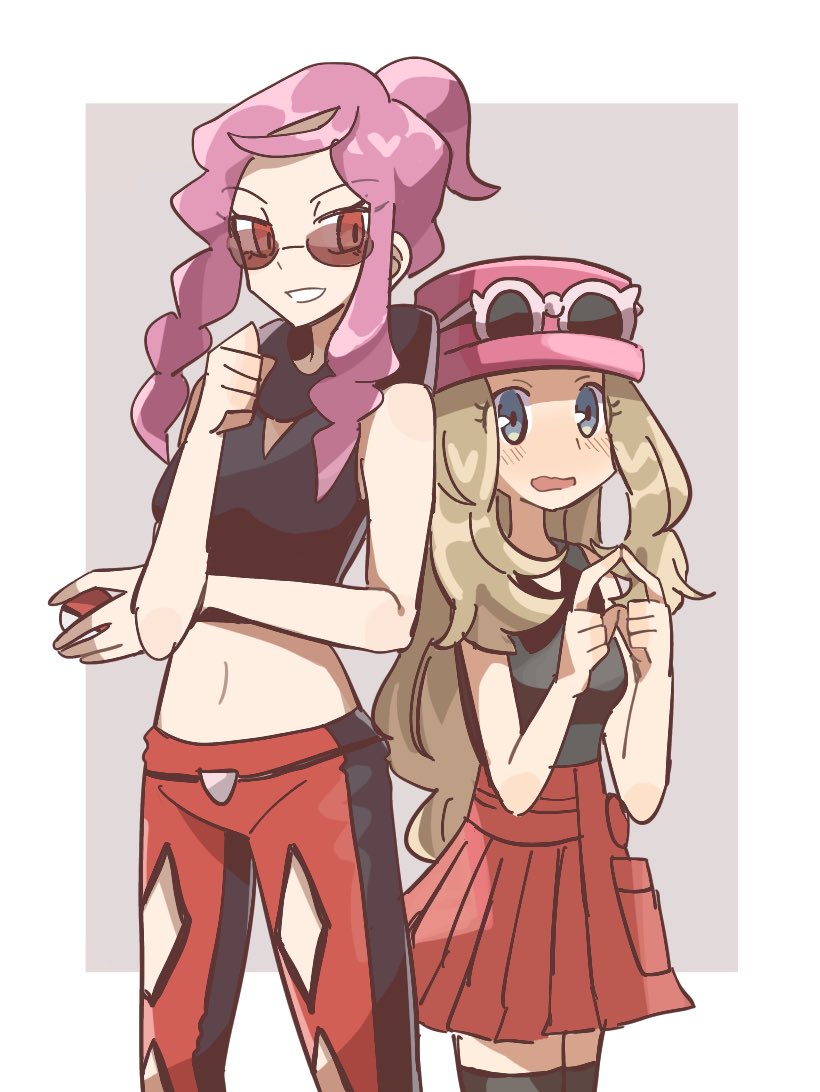 Safebooru - 2girls black eyes black shirt blonde hair blush crop top ...