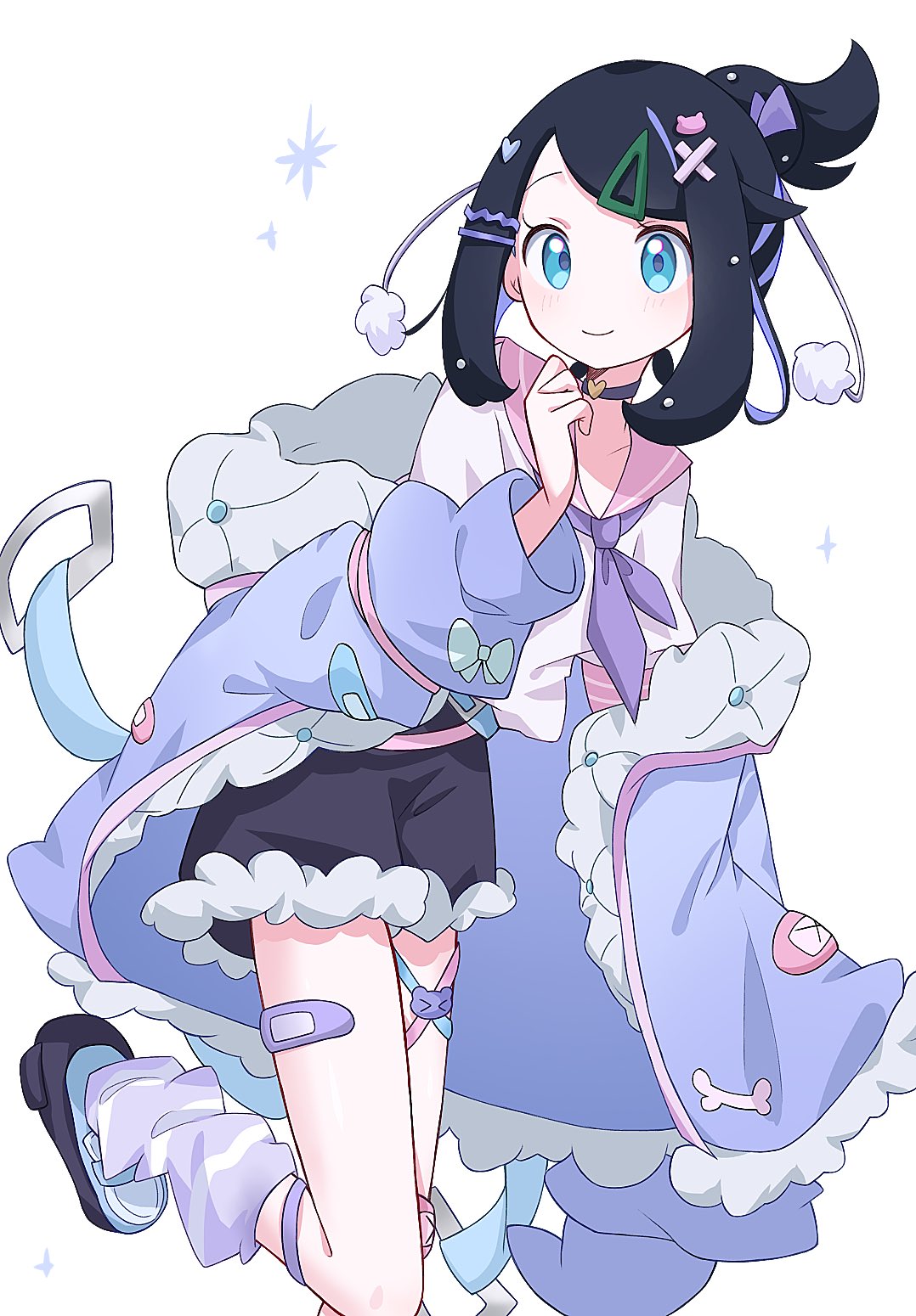 Safebooru - 1girl black hair black shorts blue eyes closed mouth ...