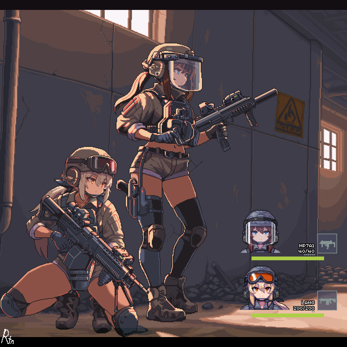 Safebooru - 2girls ammunition pouch backlighting black gloves blonde hair blue eyes boots brown ...