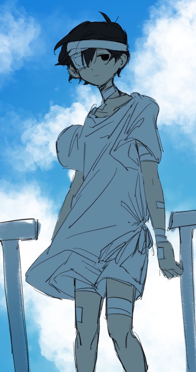 Safebooru - 1boy bandaged head bandaged leg bandaged neck bandaged wrist bandages black eyes ...