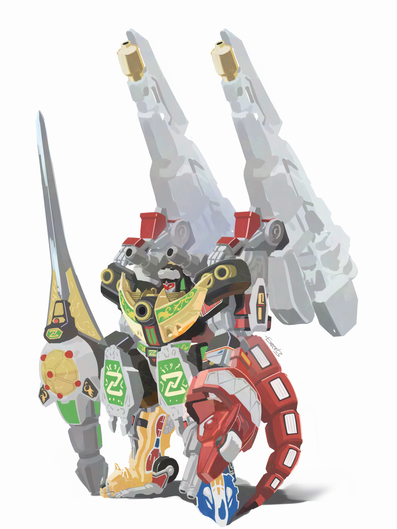 Safebooru - armor cannon exocet (exocet4) full body gattai goryujin highres holding holding ...