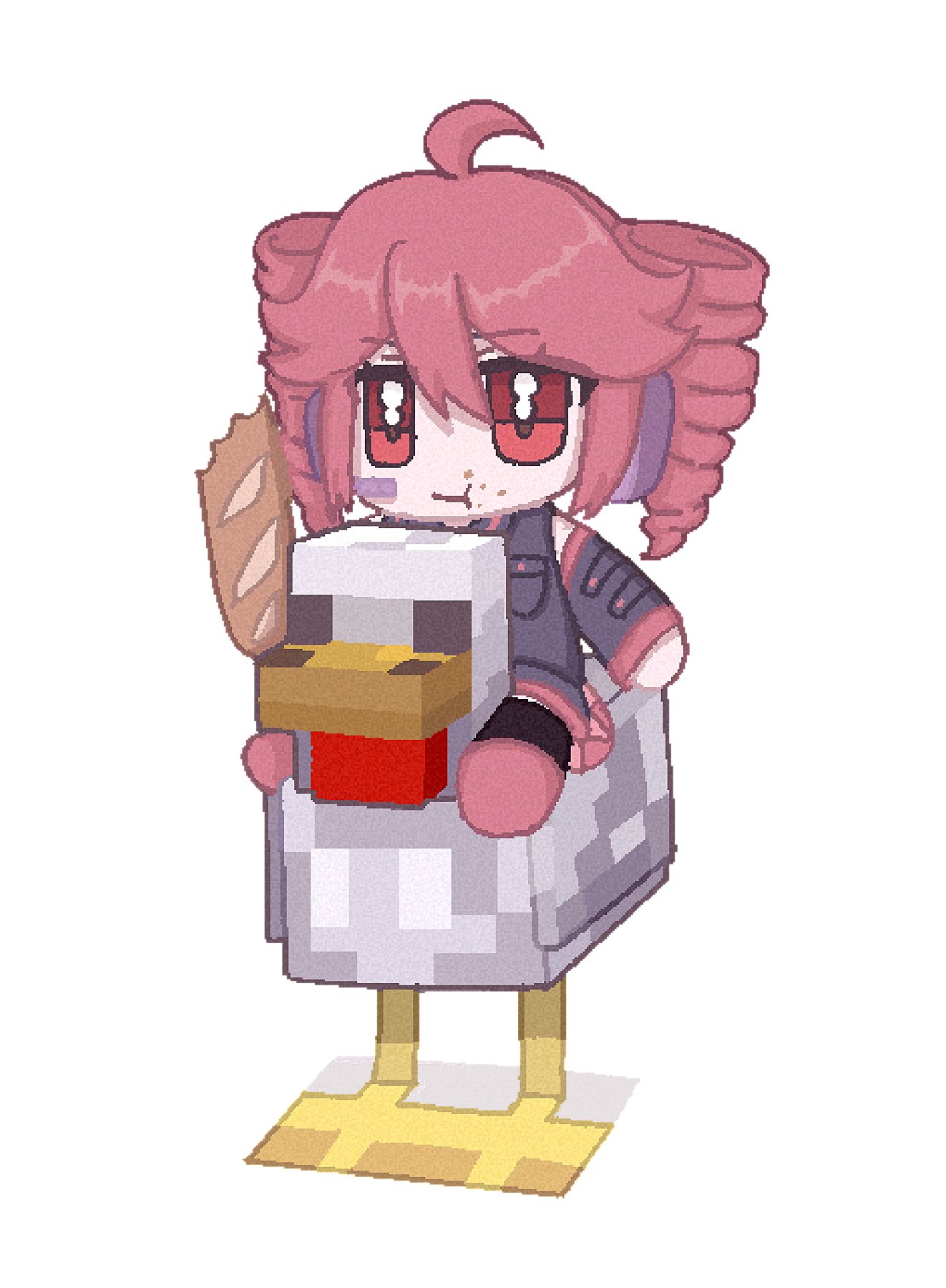 Safebooru - 1girl :t ahoge bird black shirt black sleeves bread chibi ...