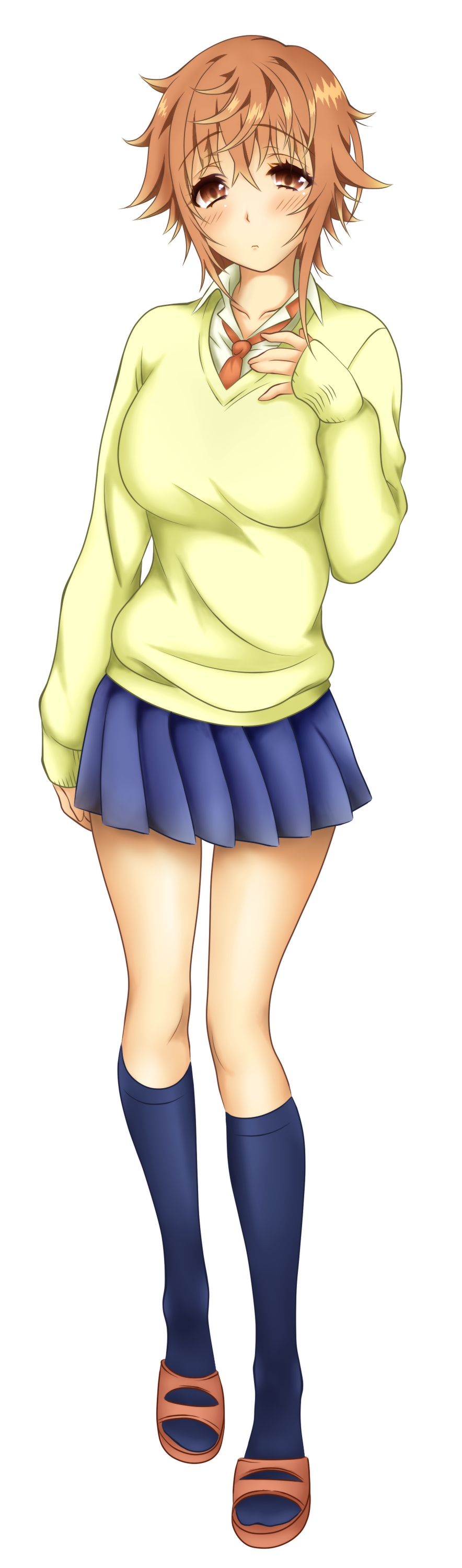 Safebooru - 1girl absurdres blue skirt blush brown eyes brown hair full body highres inushi ...