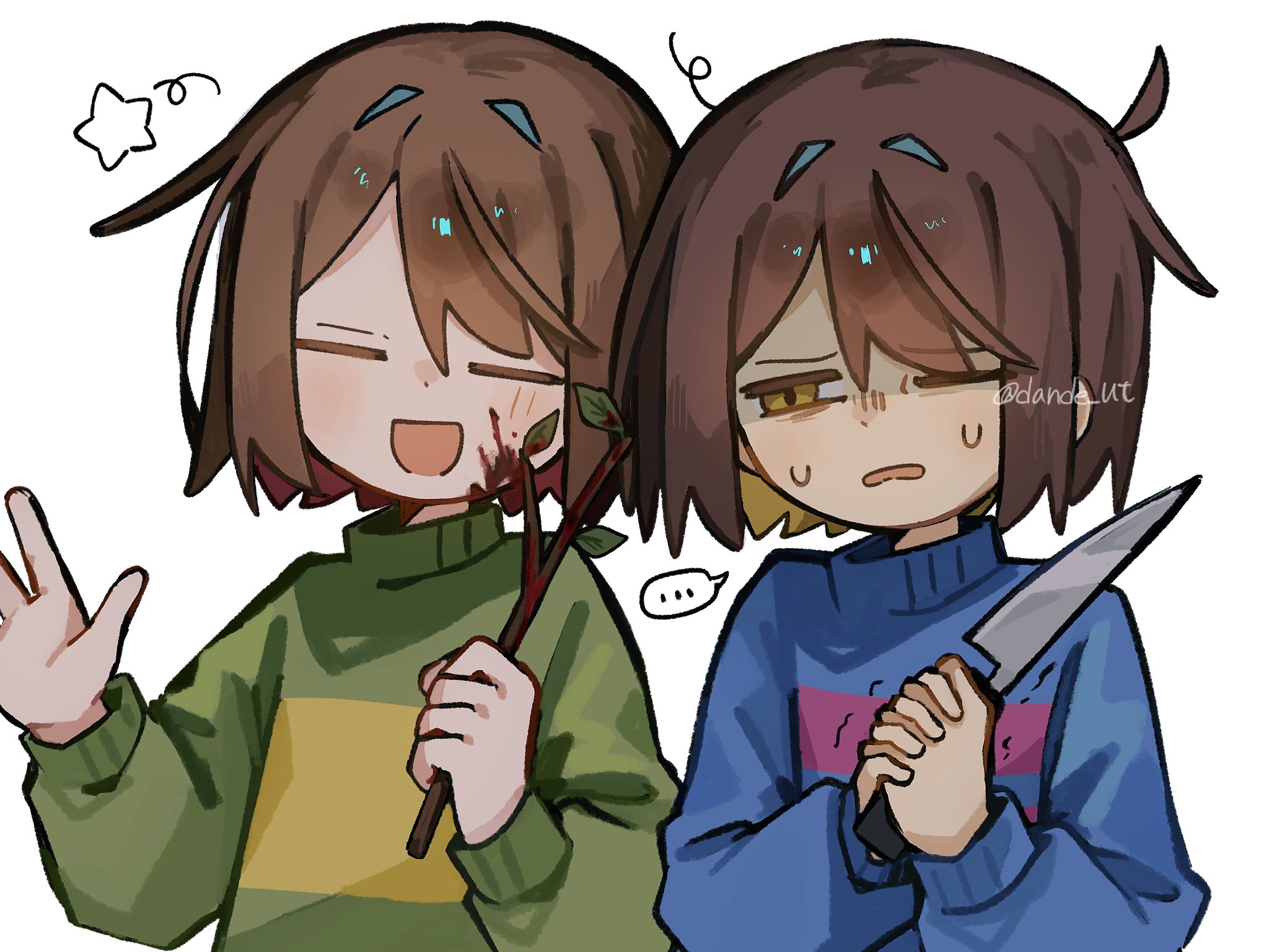 Safebooru - ... 2others blood blood on face blue sweater brown hair chara (undertale) closed ...