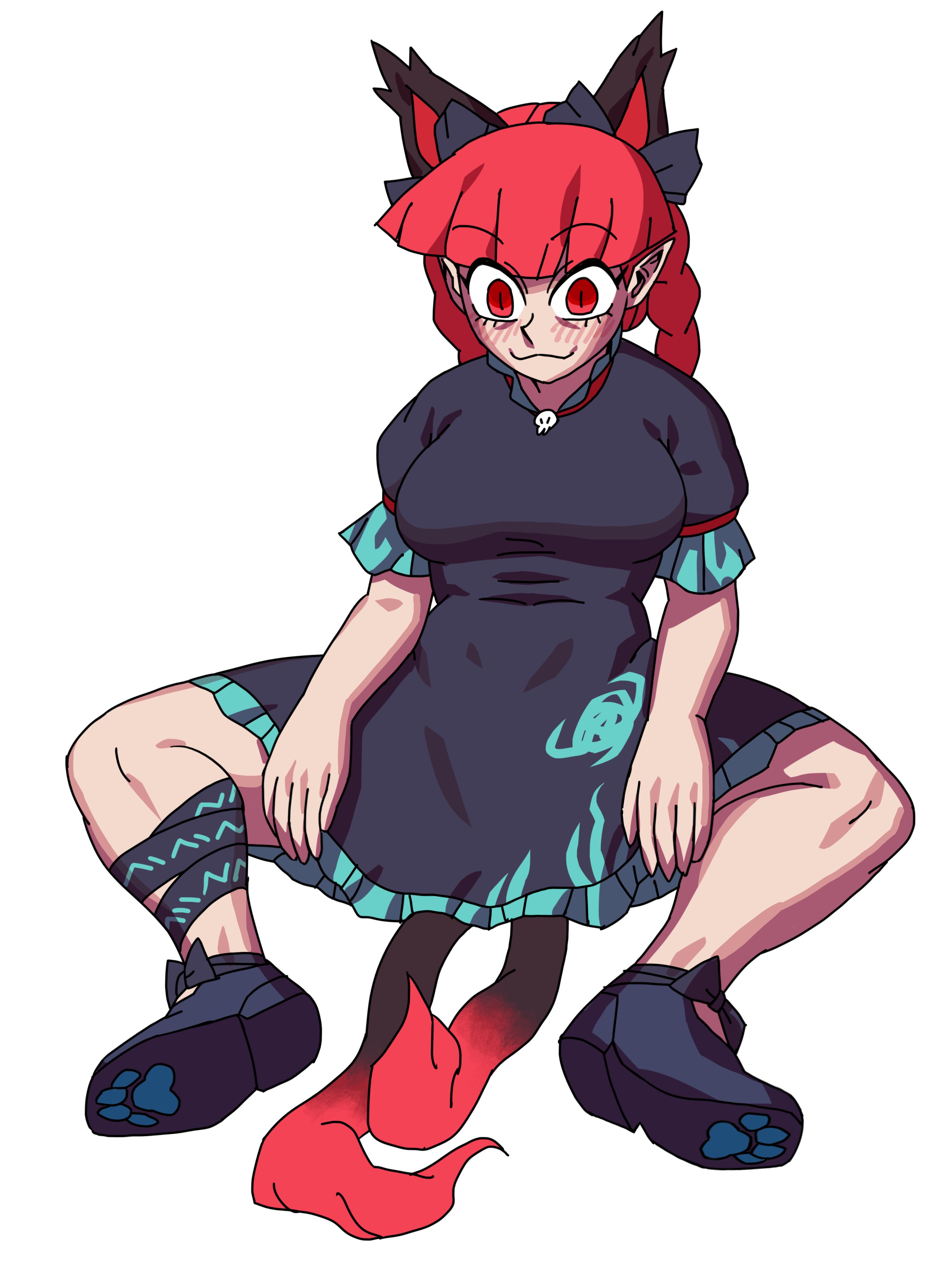 Safebooru - 1girl :3 absurdres animal ears ankle ribbon black bow black dress black shoes blush ...