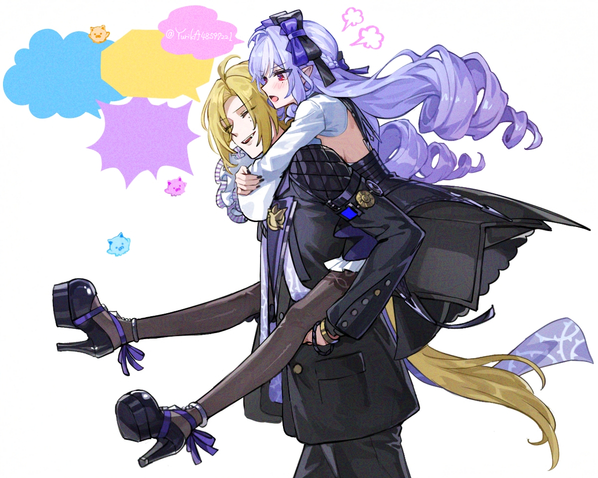 Safebooru - 1boy 1girl bangle black dress black jacket black nails black pants black shoes ...