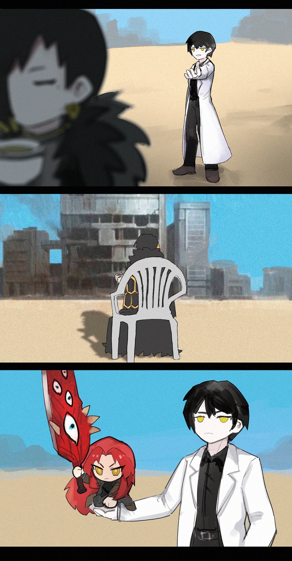 Safebooru - ayin (project moon) binah (project moon) black coat black dress black hair black ...