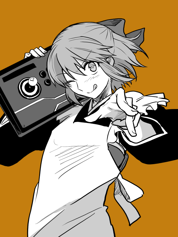 Safebooru - 1girl apron arcade stick blush bow controller game ...