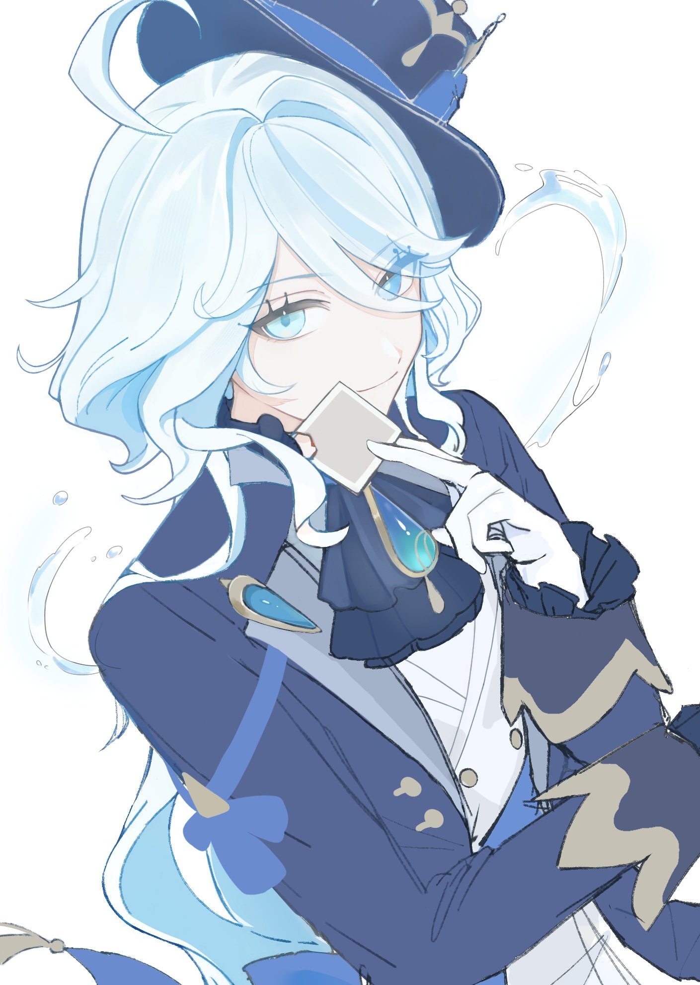 Safebooru - 1girl ascot blue ascot blue brooch blue gemstone blue hat blue jacket drop-shaped ...