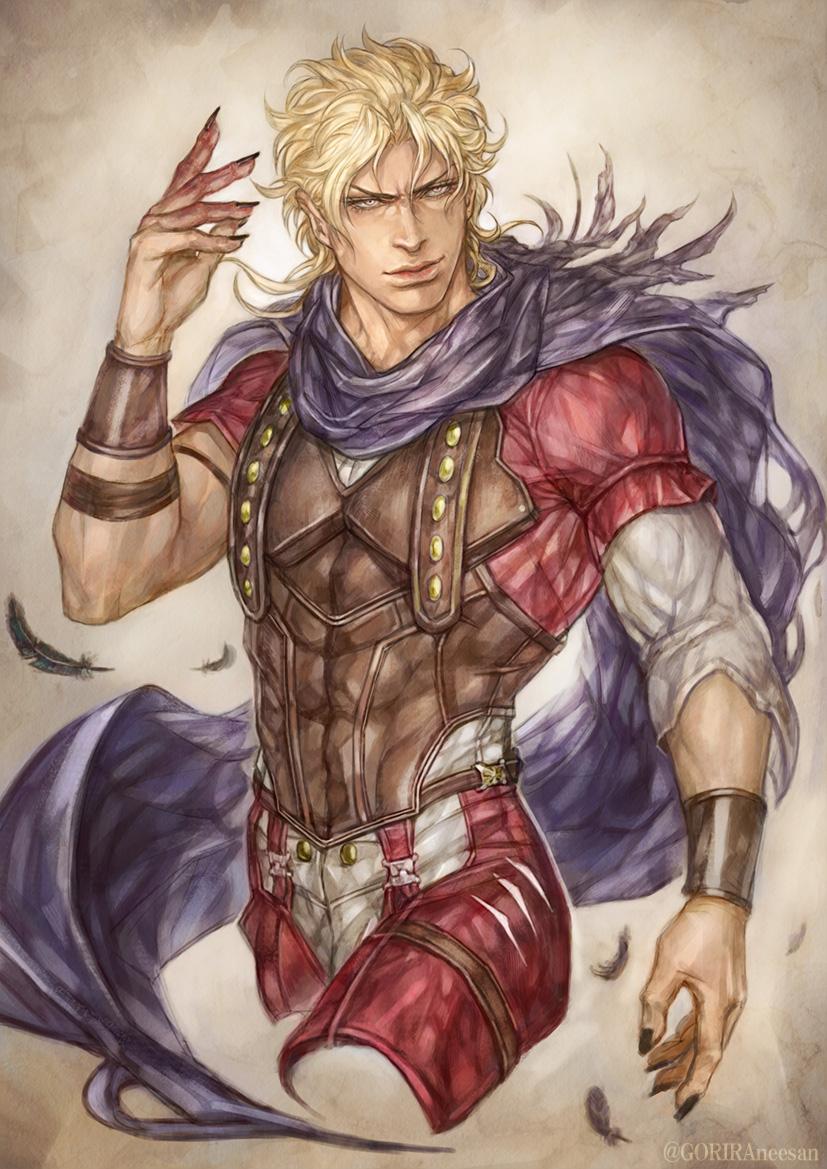 Safebooru - 1boy black nails blonde hair blood bloody hands dio brando feathers fingernails ...