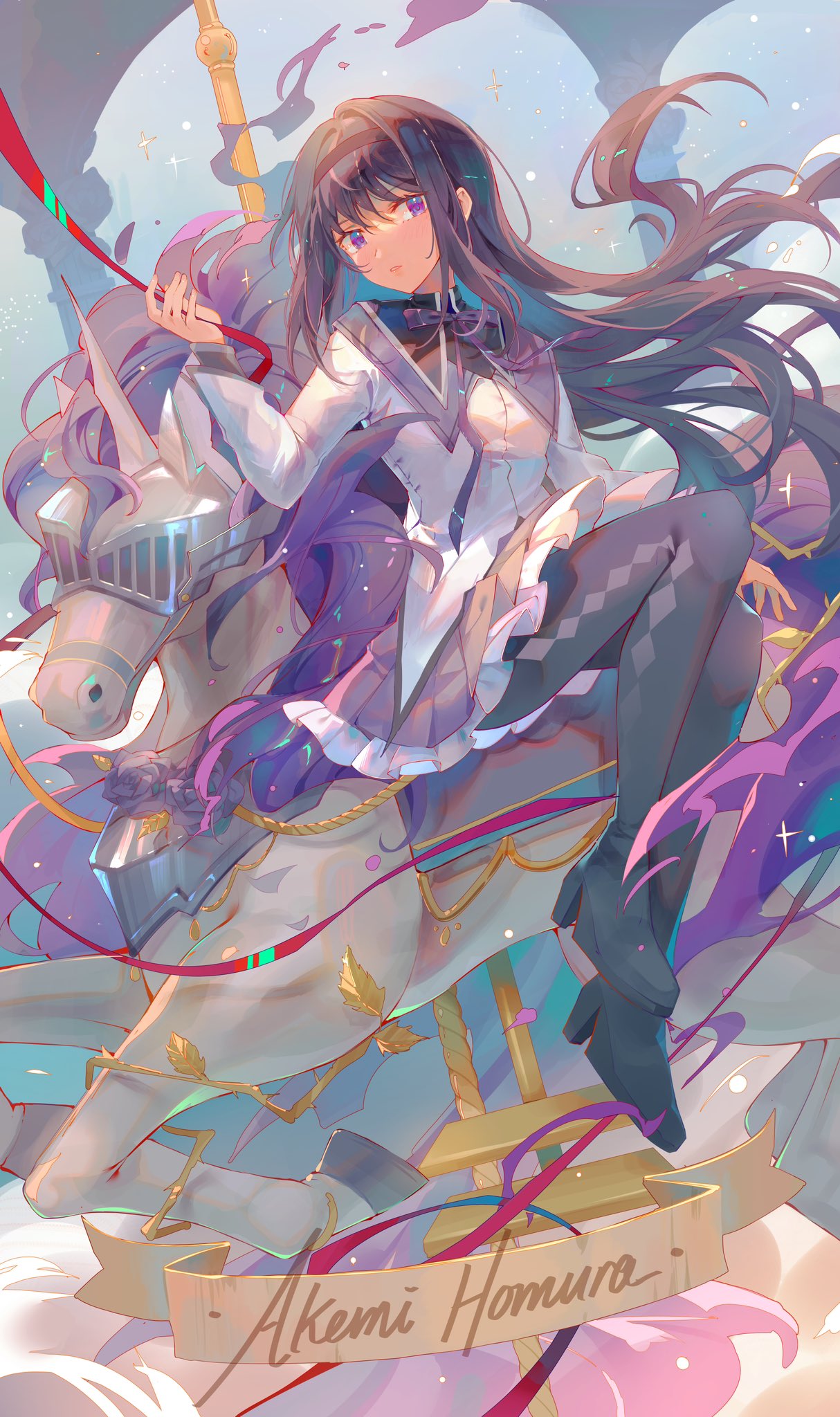 Safebooru - 1girl akemi homura akemi homura (magical girl) argyle clothes argyle pantyhose black ...