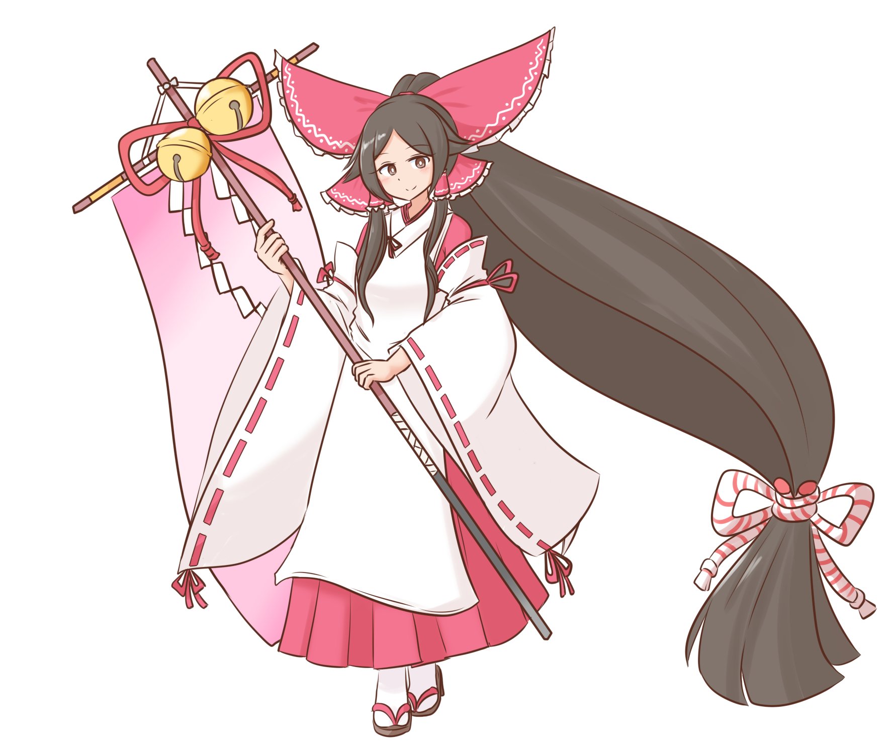 Safebooru - 1girl absurdly long hair banner battle standard bell bow ...